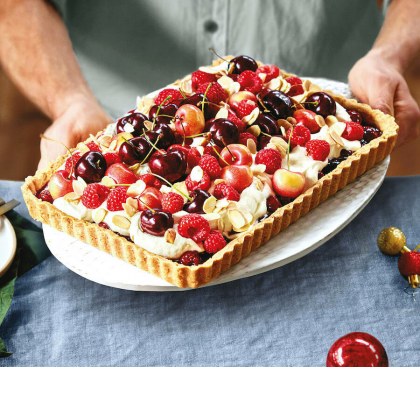 Cherry, Raspberry and Almond Tart Recipe | myfoodbook