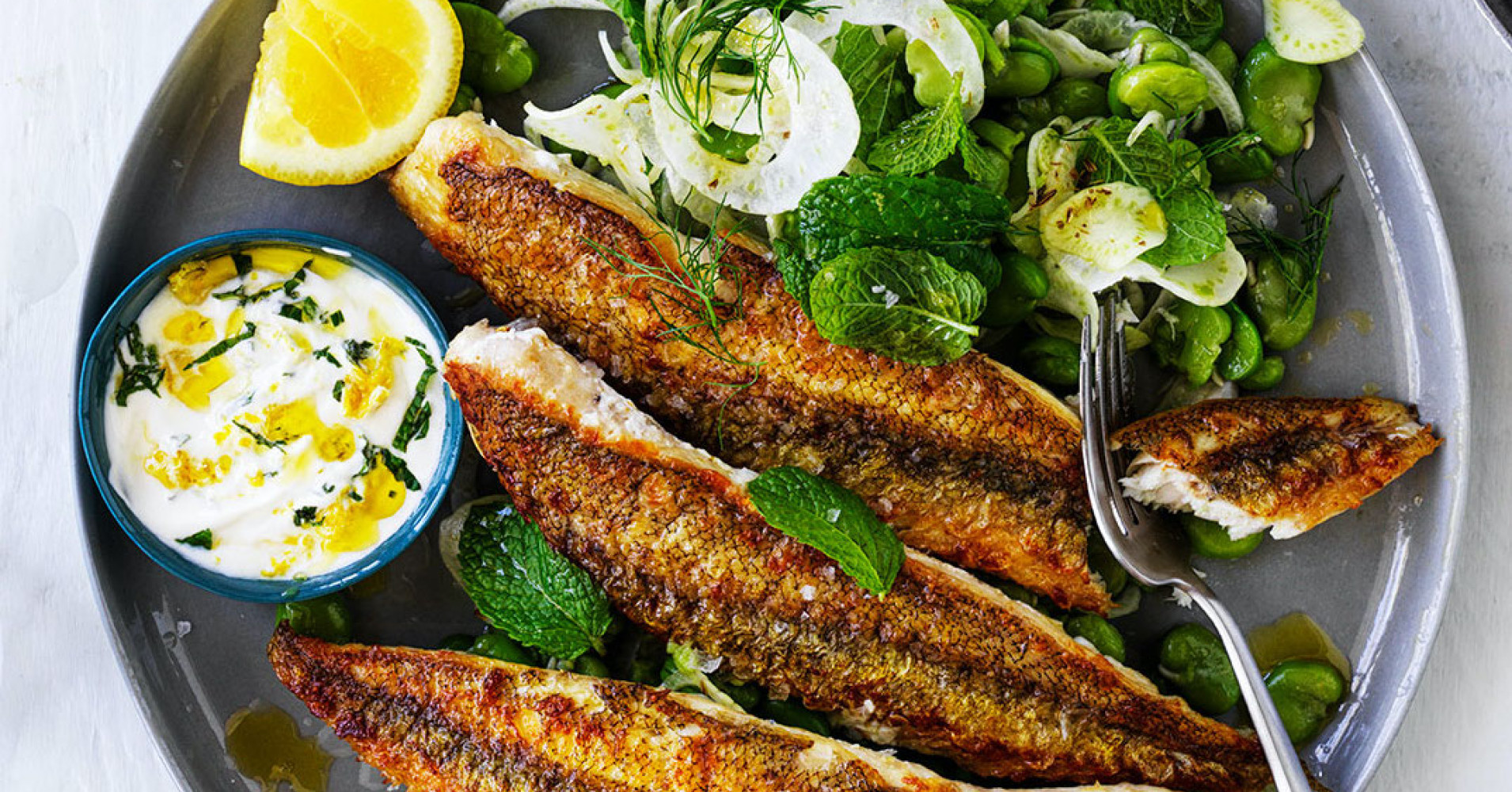 Easy As Pan Fried Australian Flathead with Lemon Yoghurt and salad ...
