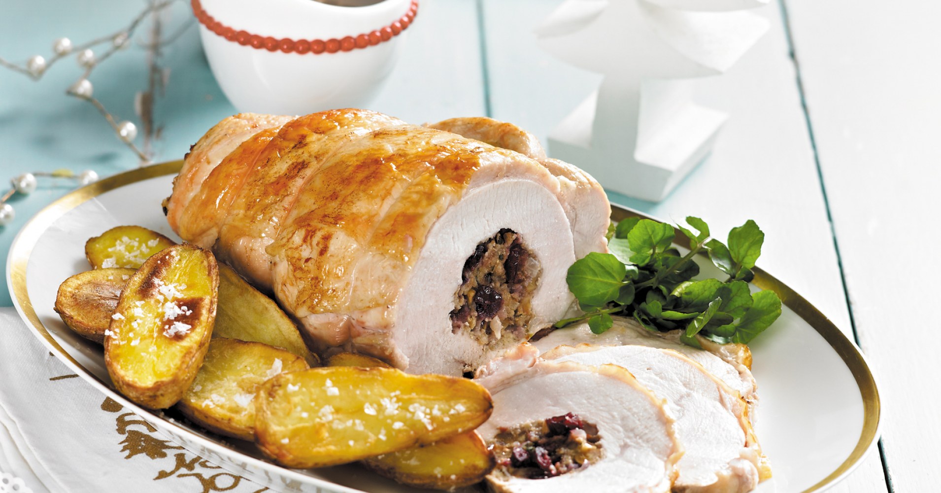 Oven Roasted Turkey Breast with Walnut and Cranberry Stuffing Recipe ...