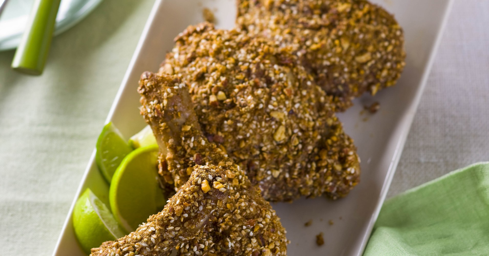 Dukkah Crusted Chicken Pieces with Lime Recipe | myfoodbook