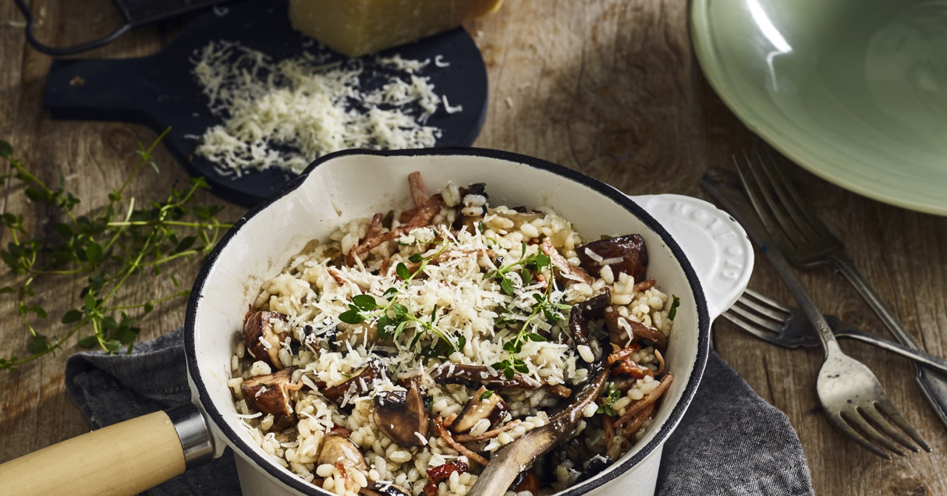 One-pan Creamy Mushroom Risotto Topped With Crispy Bacon Recipe ...