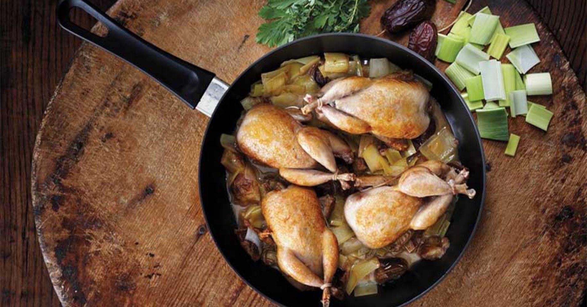 Quail Braised with Leeks and Dates Recipe | myfoodbook