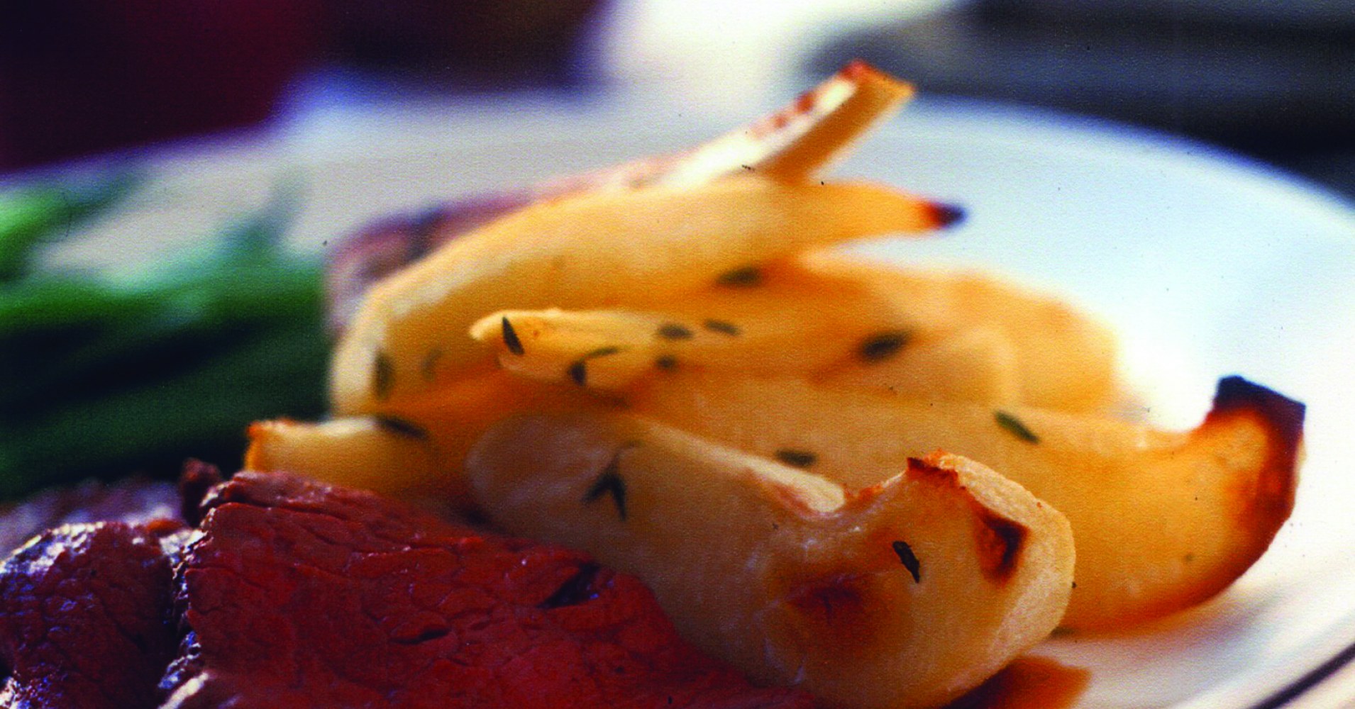 Roasted Pears and Parsnips with Beef Fillet Recipe | myfoodbook