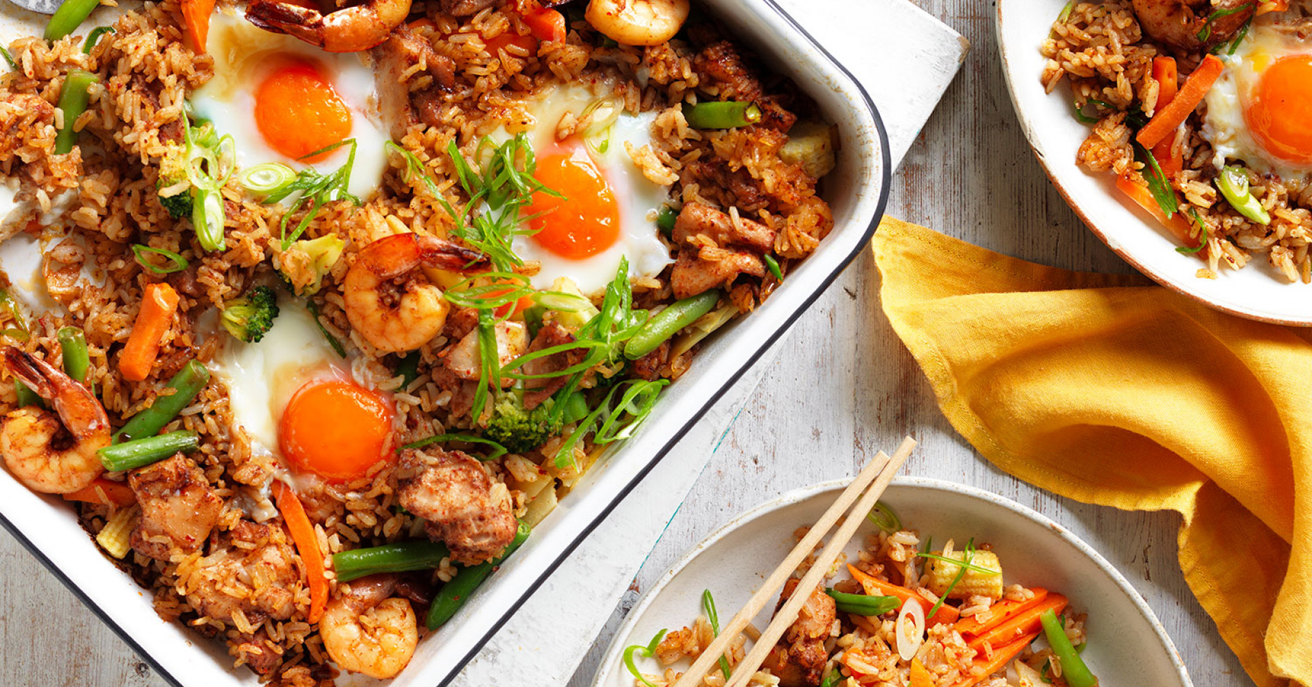 Tray Bake Egg Fried Rice Recipe | myfoodbook