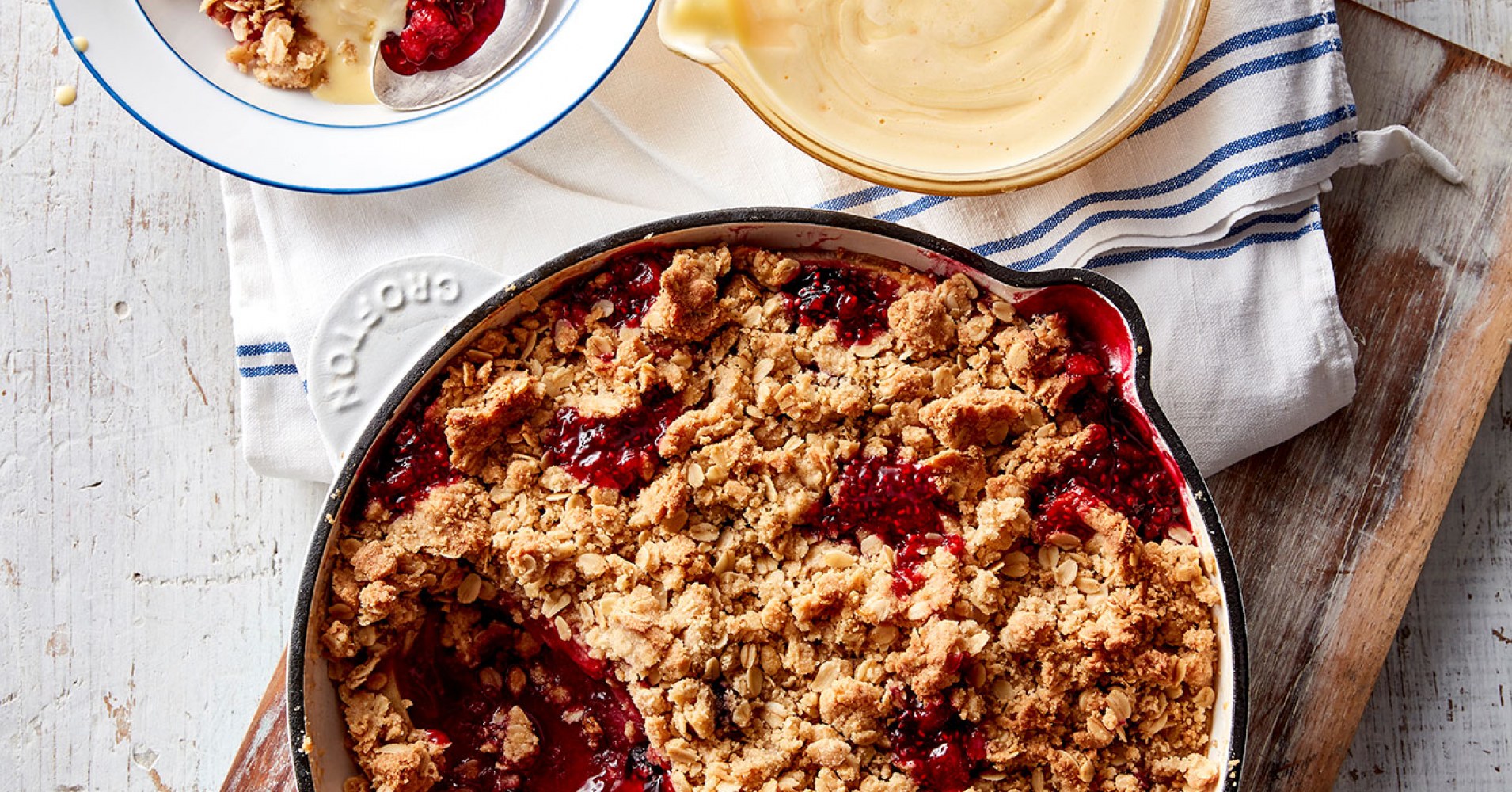 Apple and Berry Crumble with Orange Custard Recipe | myfoodbook