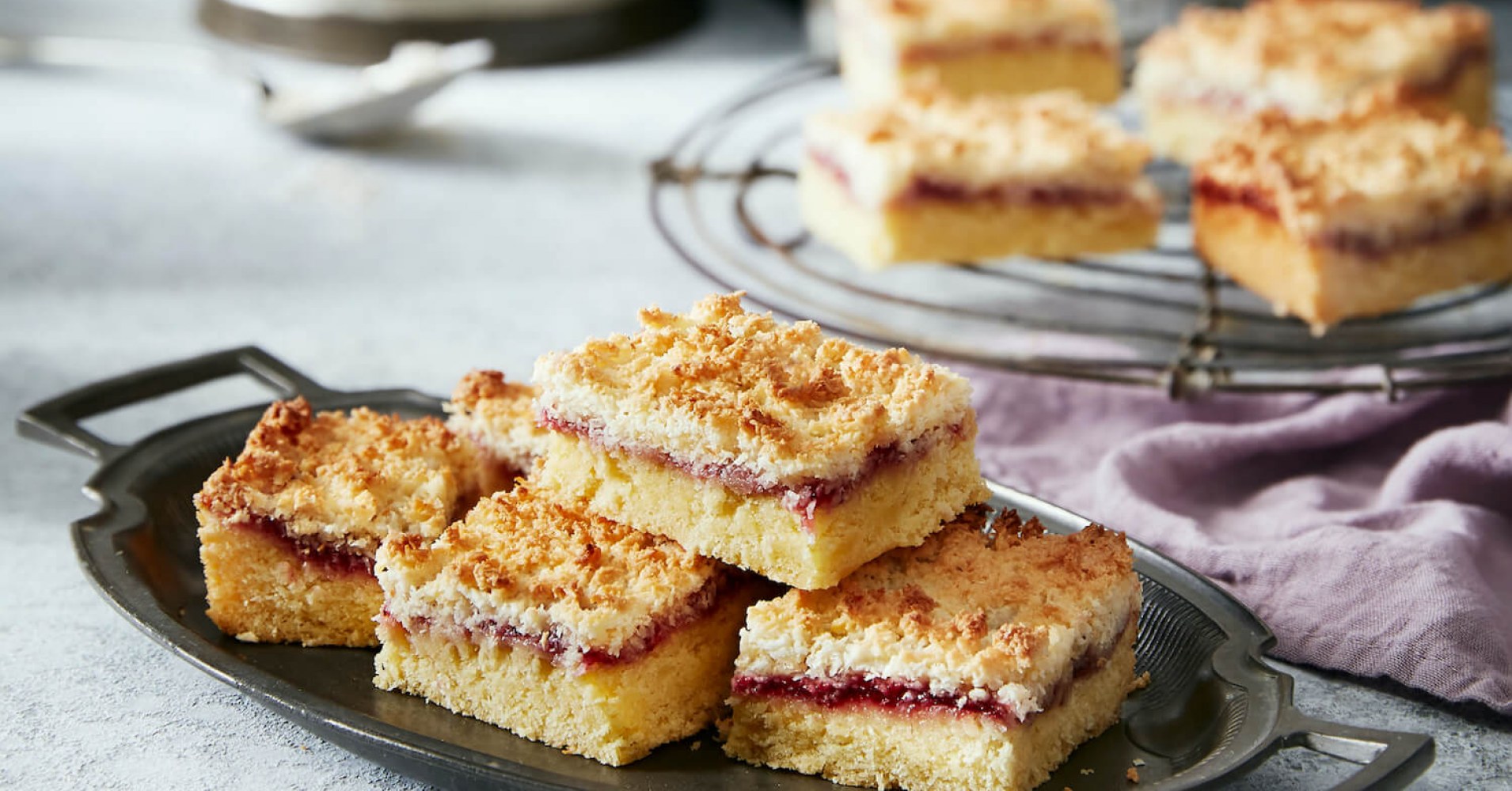Raspberry Coconut Slice Recipe | myfoodbook