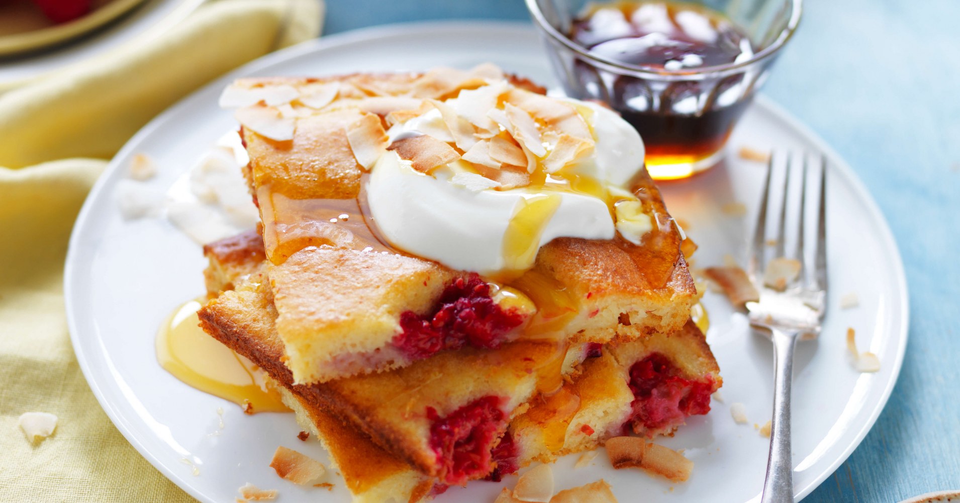 Tray Bake Pancake with Raspberry and Mango Recipe | myfoodbook