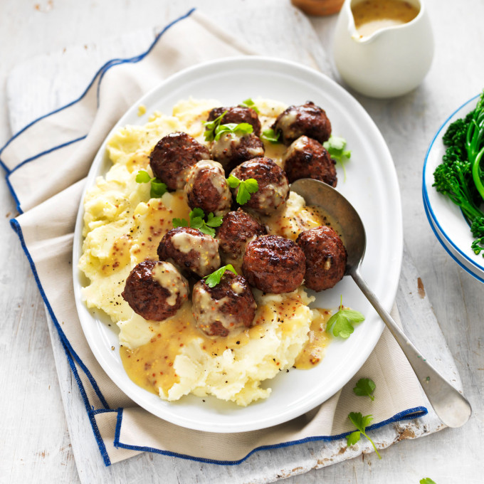 Classic Buttery Mash with Meatballs and Mustard Butter Sauce Recipe ...