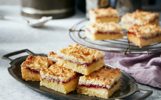 Raspberry Coconut Slice Recipe | myfoodbook